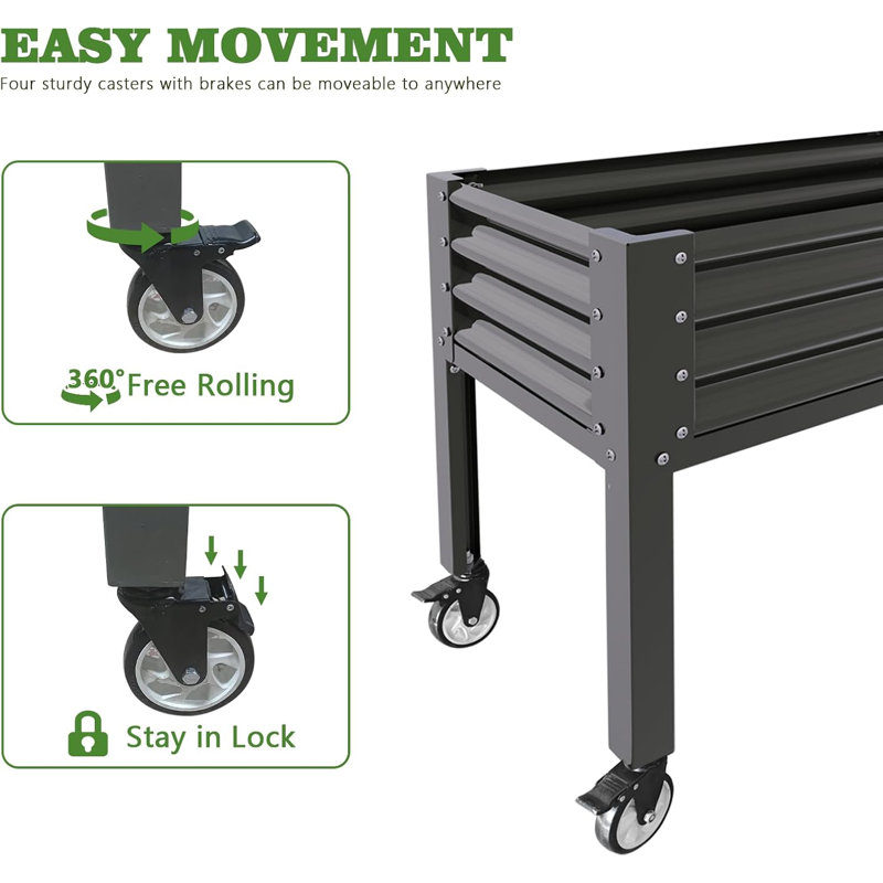 17 Stories Galvanized Raised Garden Bed With Legs,48X24X35In Large ...